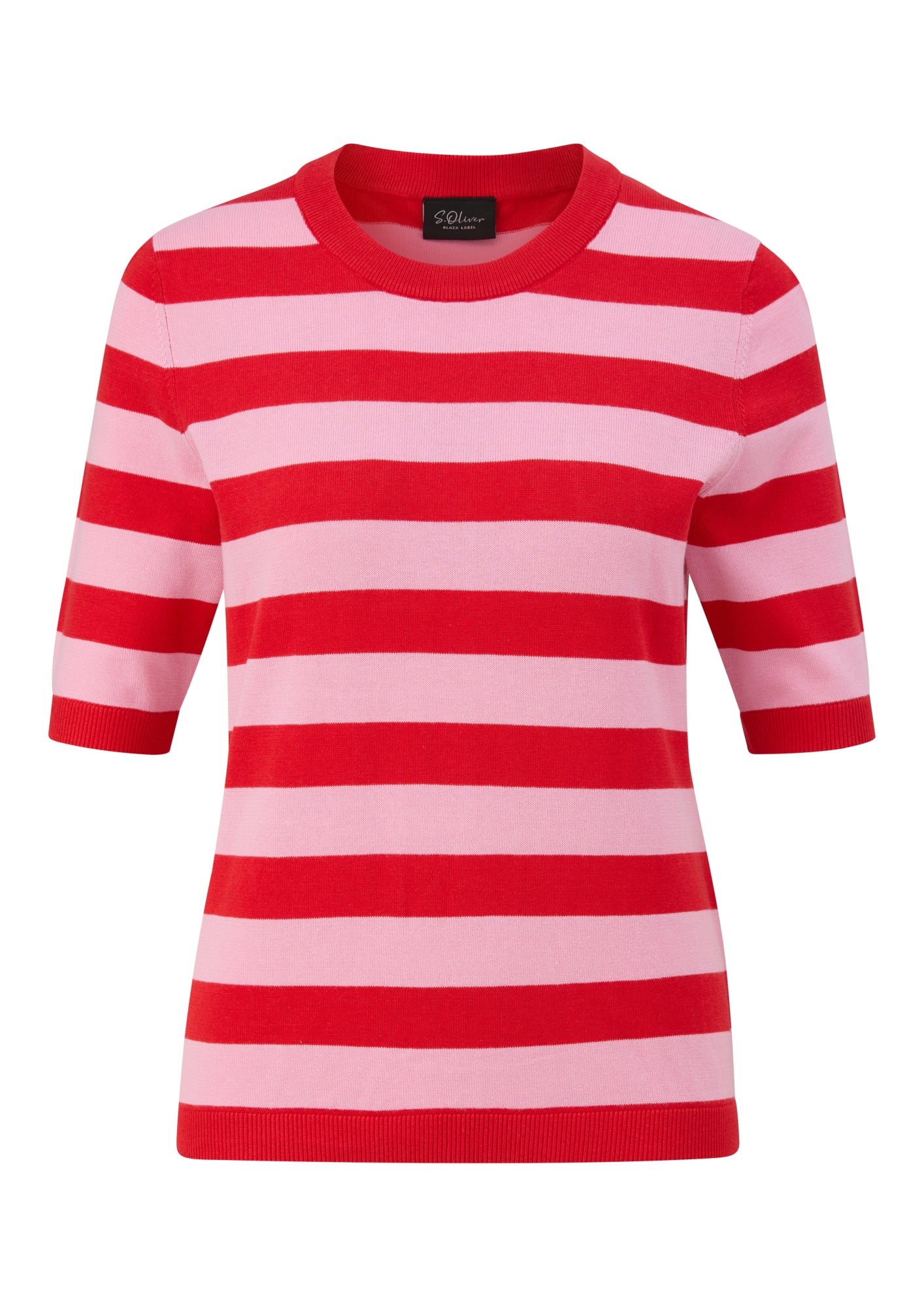 s.Oliver BLACK LABEL Gestreifter Baumwollmix-Strickpullover in pink